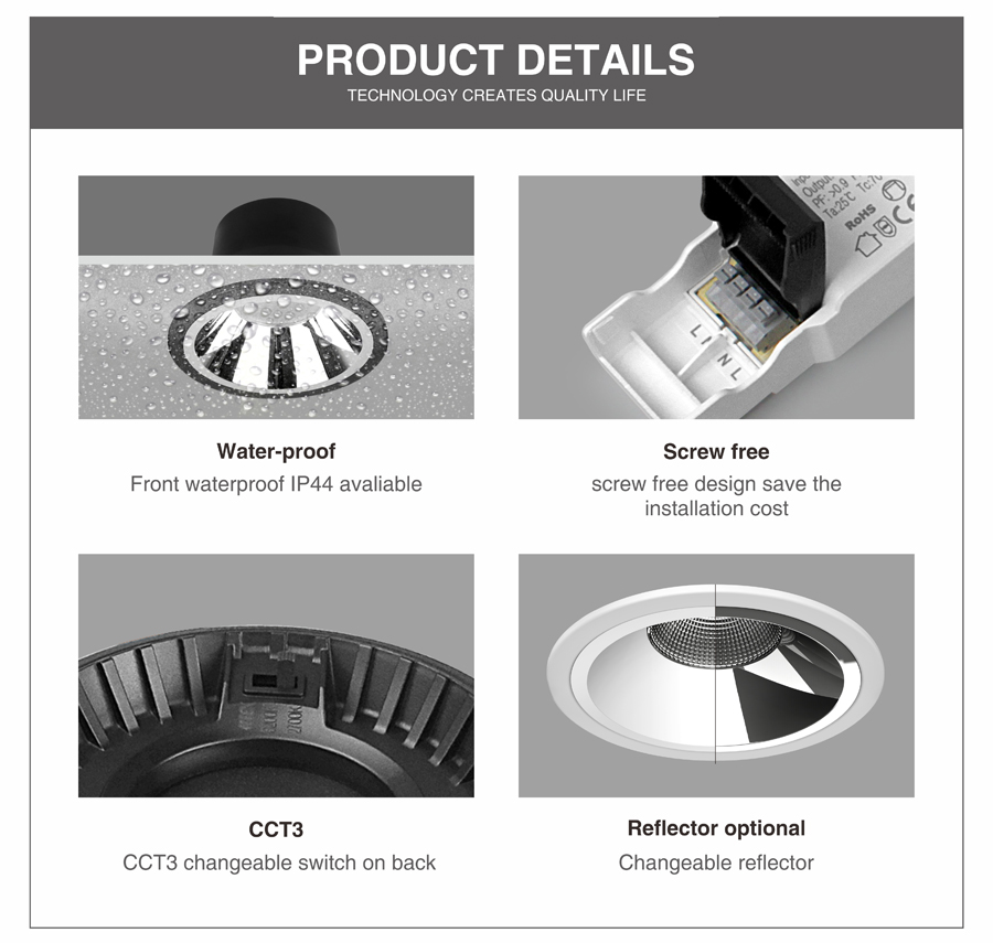ADAYO anti glare led downlight, IP44 downlights